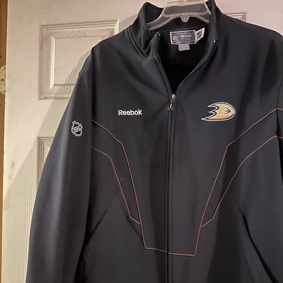 Reebok | Jackets & Coats | Anaheim Ducks Black With Orange Stiching And ...